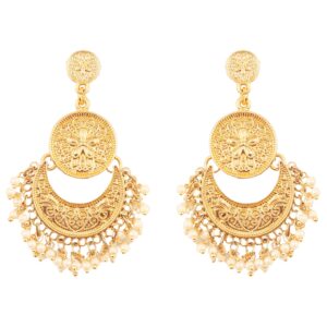 touchstone indian earrings for women jewelry jhumkas gold folklorico dangle bollywood wedding clip on gypsy chandbali chandelier aretes de charro navratri filigree accessories in antique gold tone.