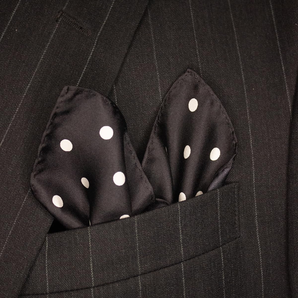 Royal Silk Polka Dot Pocket Square - 17" Handkerchief - 12mm Silk Twill - Black