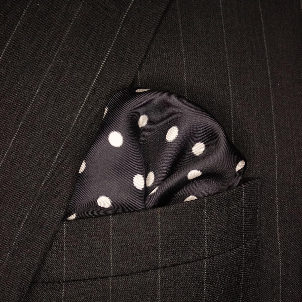 Royal Silk Polka Dot Pocket Square - 17" Handkerchief - 12mm Silk Twill - Black