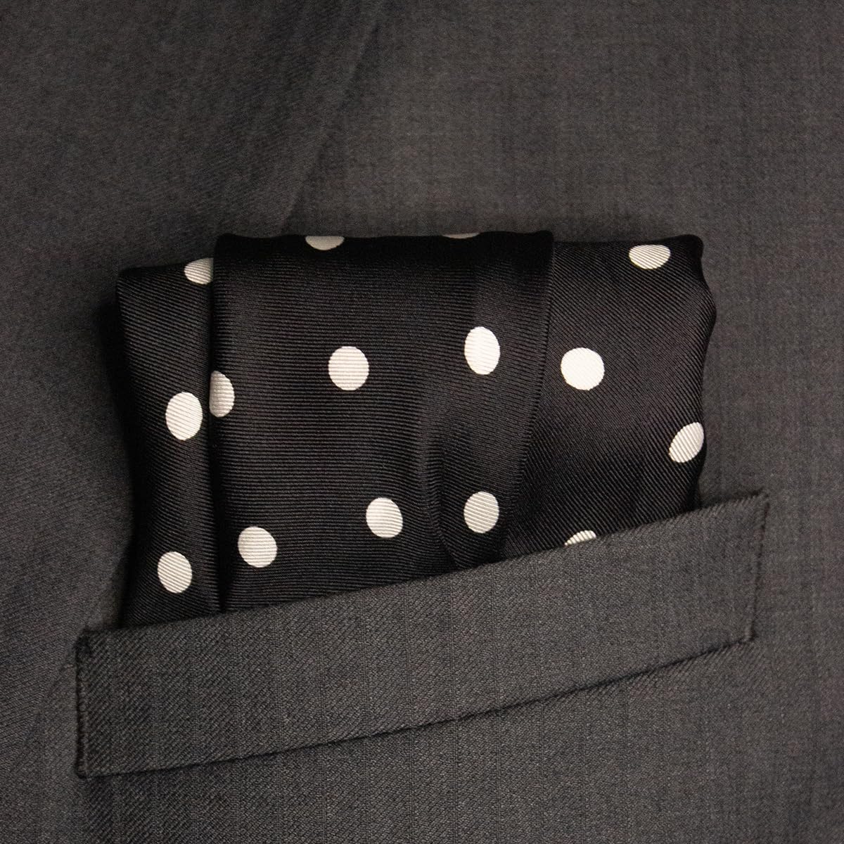 Royal Silk Polka Dot Pocket Square - 17" Handkerchief - 12mm Silk Twill - Black