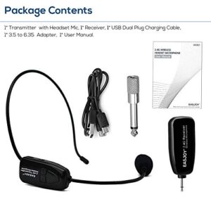 EASJOY Wireless Microphone Headset, 2.4G Wireless Mic Headset and Handheld 2 in 1 Mics, 160 ft Range for Voice Amplifier, PA System, Teacher, Tour Guides, Fitness （Not Supported Phone/Mac/Laptop