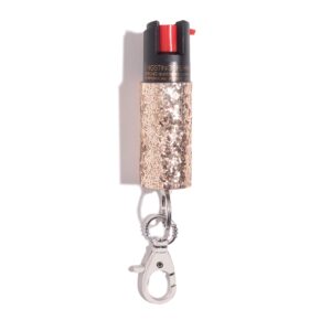 champagne gold glitter pepper spray keychain for women - supercute trendy safety accessory with max stopping power 10% oc, campus safety essentials, secure lock, honey rose gold sequins