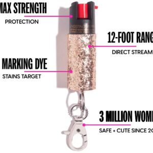 Champagne Gold Glitter Pepper Spray Keychain For Women - Supercute Trendy Safety Accessory With Max Stopping Power 10% Oc, Campus Safety Essentials, Secure Lock, Honey Rose Gold Sequins