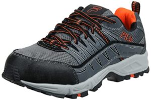 fila mens memory at peak composite toe trail running food service shoe, castlerock/black/vibrant orange, 10.5 us