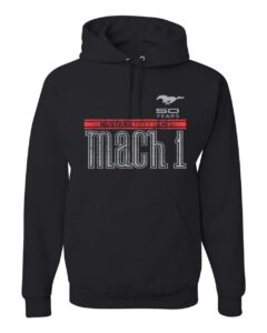 wild bobby ford mustang 50 years logo mach 1 classic emblem cars and trucks unisex graphic hoodie sweatshirt, black, x-large