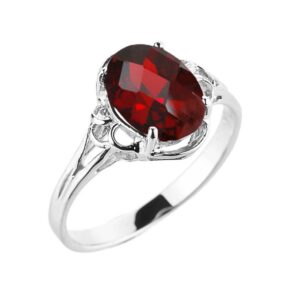 modern contemporary rings 10k white gold january birthstone genuine oval garnet gemstone solitaire ring - size 8-1/2