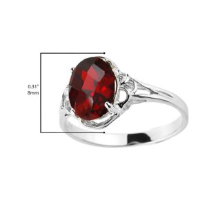 Modern Contemporary Rings 10K White Gold January Birthstone Genuine Oval Garnet Gemstone Solitaire Ring - Size 8-1/2