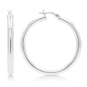 kezef sterling silver hoop earrings for women, girls and men | 4mm high polished lightweight silver hoops | 45mm diameter | chunky hoop earrings