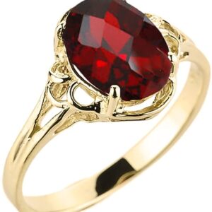 10K Yellow Gold January Birthstone Genuine Oval Garnet Gemstone Solitaire Ring - Size 6