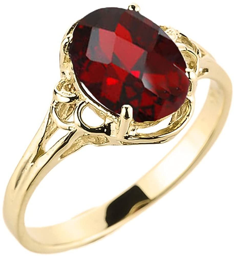 10K Yellow Gold January Birthstone Genuine Oval Garnet Gemstone Solitaire Ring - Size 6