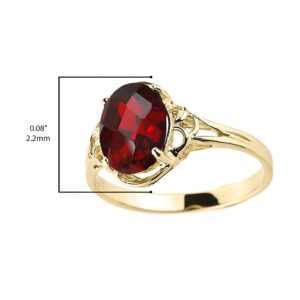 10K Yellow Gold January Birthstone Genuine Oval Garnet Gemstone Solitaire Ring - Size 6