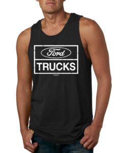 ford truck vintage white plaque officially licensed cars and trucks mens graphic tank top, black, x-large