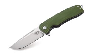 bestech knife bg01b folder 3.5 in plain edge blade g10 handle hunting-folding-knives, green