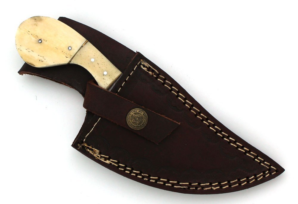 Wild Turkey Handmade Fixed Blade Bone Collector Skinning Knife w/Leather Sheath (Bone)