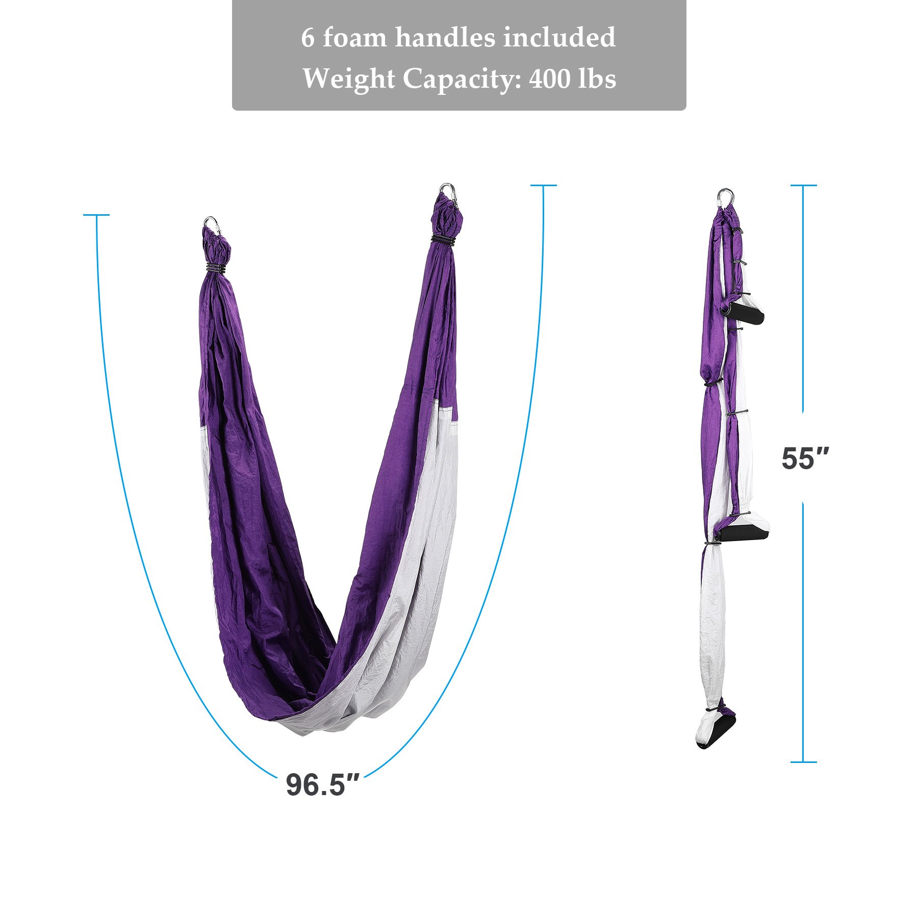 ZELUS Aerial Yoga Swing Sling Strong Yoga Hammock Kit Set Trapeze Inversion Equipment Include 2 Extensions Straps and Ceiling Mounting Kit(Purple)