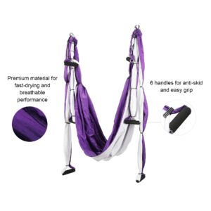 ZELUS Aerial Yoga Swing Sling Strong Yoga Hammock Kit Set Trapeze Inversion Equipment Include 2 Extensions Straps and Ceiling Mounting Kit(Purple)