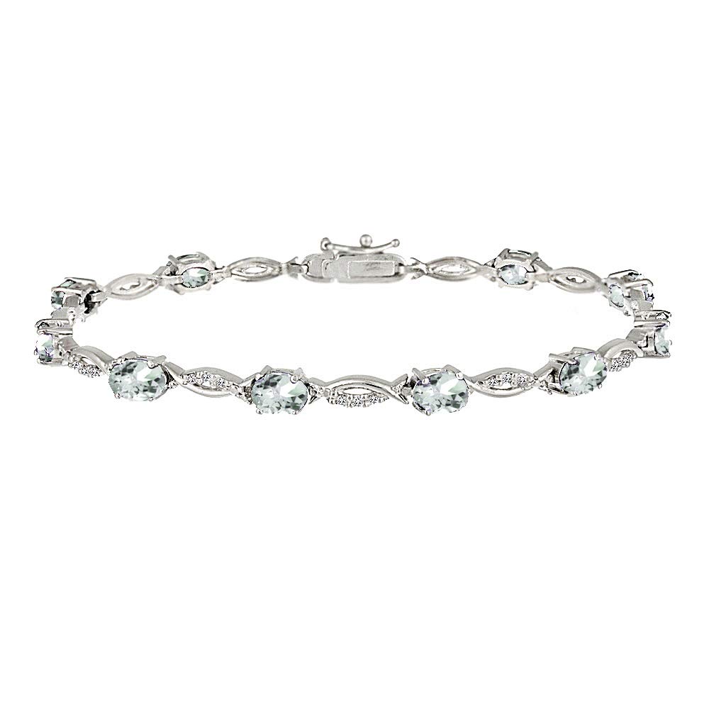 B. BRILLIANT Sterling Silver Aquamarine and White Topaz Oval-Cut Swirl Tennis Bracelet