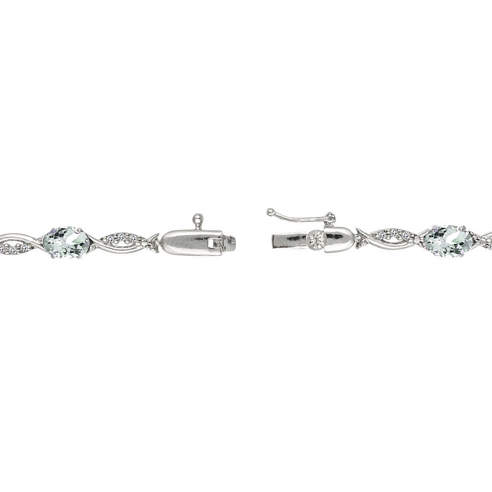 B. BRILLIANT Sterling Silver Aquamarine and White Topaz Oval-Cut Swirl Tennis Bracelet