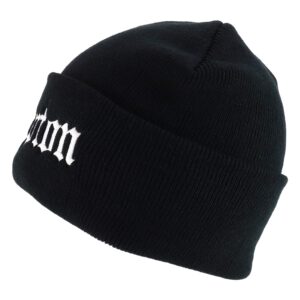 Trendy Apparel Shop Compton Old English Font Embroidered Long Cuff Beanie- Black,One Size