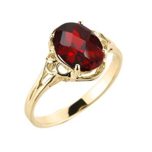 modern contemporary rings 14k yellow gold january birthstone genuine oval garnet gemstone solitaire ring - size 8