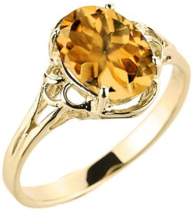 modern contemporary rings 10k yellow gold november birthstone genuine oval citrine gemstone solitaire ring - size 9-3/4