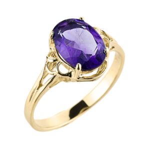 modern contemporary rings 14k yellow gold february birthstone genuine oval amethyst gemstone solitaire ring - size 7-1/2