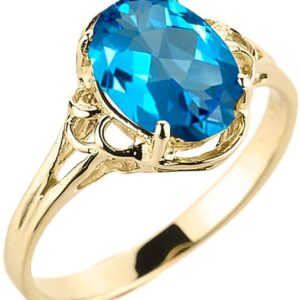 Modern Contemporary Rings 10K Yellow Gold Oval Cut Blue Topaz Genuine December Birthstone Gemstone Solitaire Engagement Ring - Size 6-1/2