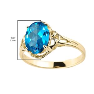 Modern Contemporary Rings 10K Yellow Gold Oval Cut Blue Topaz Genuine December Birthstone Gemstone Solitaire Engagement Ring - Size 6-1/2