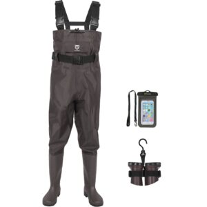 tidewe bootfoot chest wader, 2-ply nylon/pvc waterproof fishing & hunting waders with boot hanger for men and women brown size 9