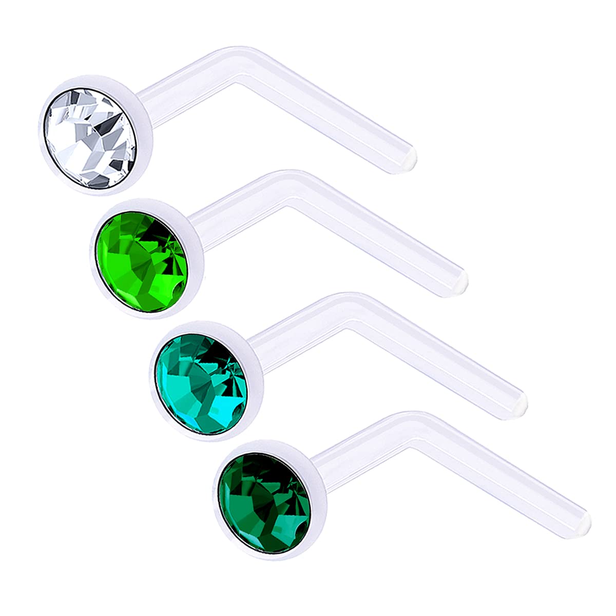 bodyjewellery 4pcs 20g 0.8mm Nose Studs L Shaped Flexible Acrylic Nostril Screw Rings Piercing 2.5mm Crystal BOAP CR BZ PE ER