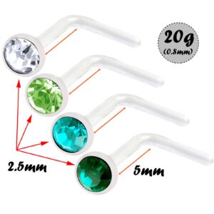 bodyjewellery 4pcs 20g 0.8mm Nose Studs L Shaped Flexible Acrylic Nostril Screw Rings Piercing 2.5mm Crystal BOAP CR BZ PE ER