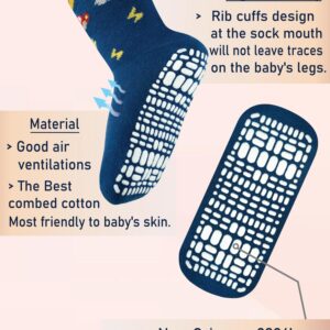 RATIVE Non Skid Anti Slip Slipper Cotton Crew Socks With Grips For Baby Toddlers Kids Boys (3-5T, 6-pairs/RB-711)