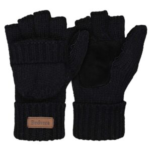 bodvera thermal insulation fingerless texting wool gloves for women and men winter warm knitted convertible mittens flap