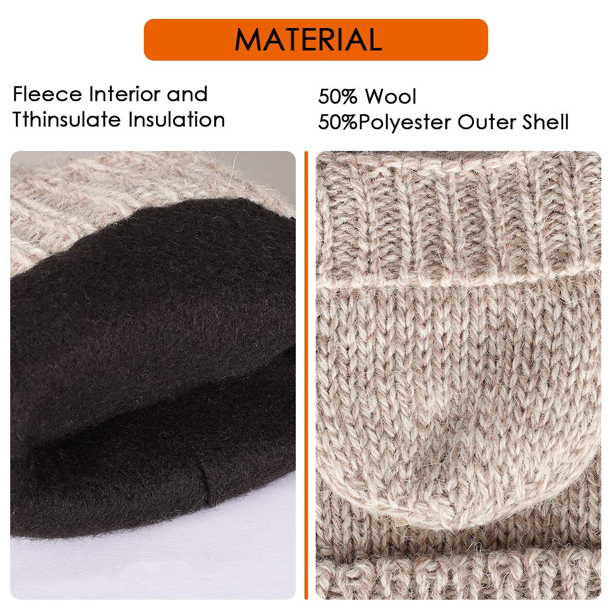 Bodvera Thermal Insulation Fingerless Texting Wool Gloves for Women and Men Winter Warm Knitted Convertible Mittens Flap