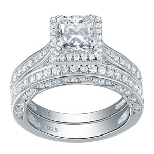 newshe engagement wedding ring set for women 925 sterling silver 1.5ct princess white aaaaa cz size 7