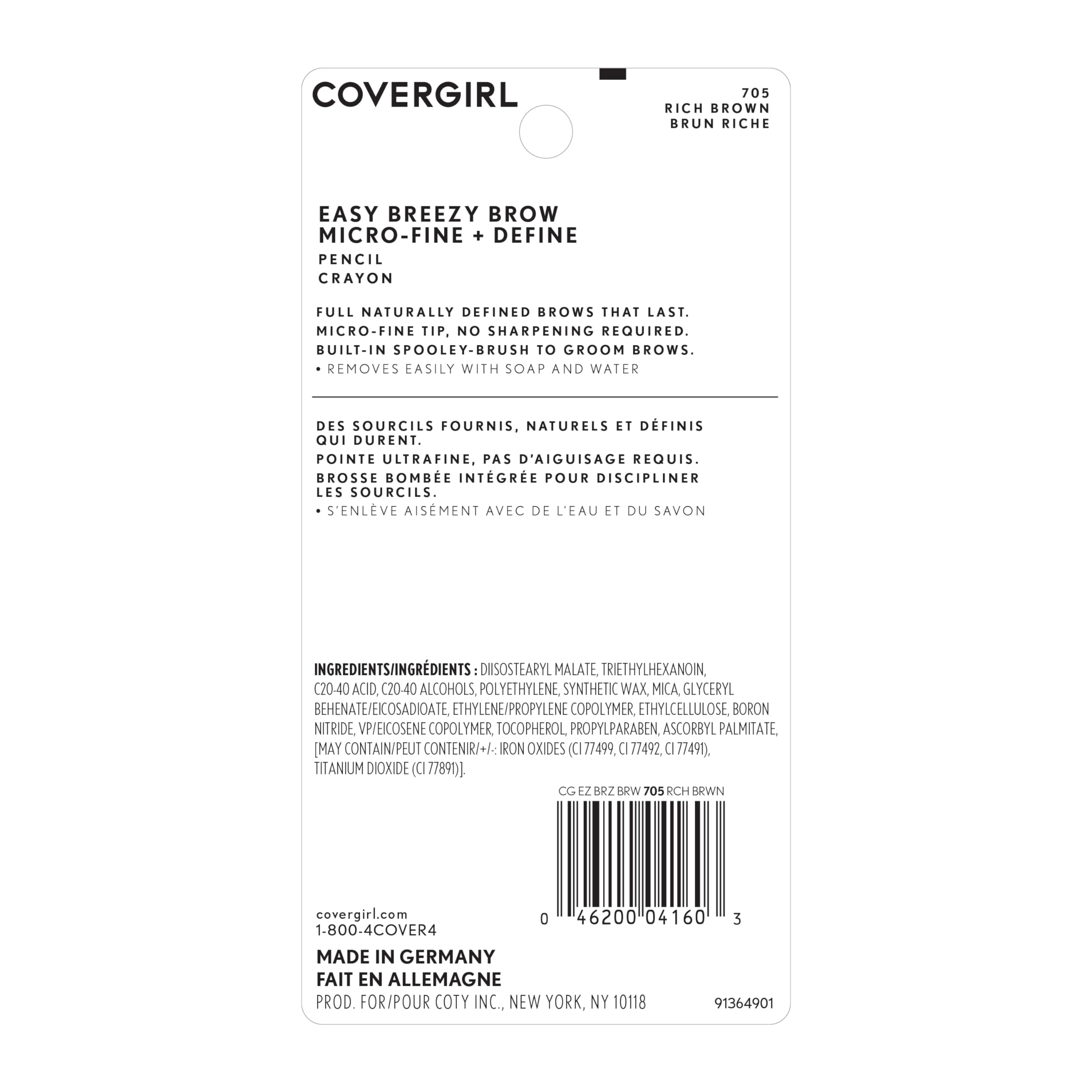 COVERGIRL - Easy Breezy Brow Micro-Fine + Define Pencil, Micro-fine tip, no sharpening required, Built-in spoolie-brush, 100% Cruelty-Free