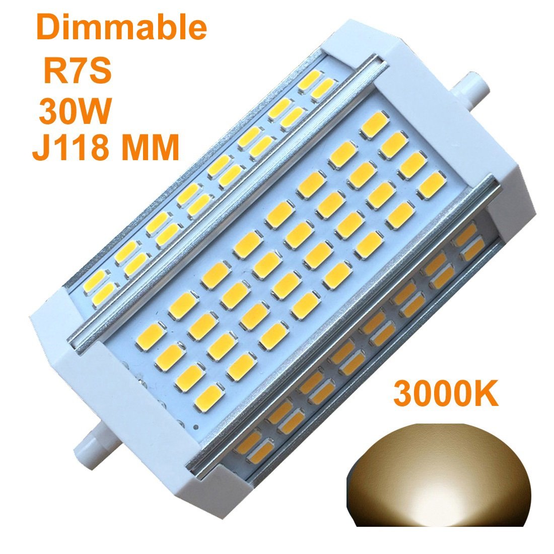 R7S LED J118 118mm Dimmable Bulb 30W Warm Light 3000k AC120V 3000LM Double Ended J LED Floodlight for R7S 200W 300w 400w Halogen Replacement (3000k warm light)