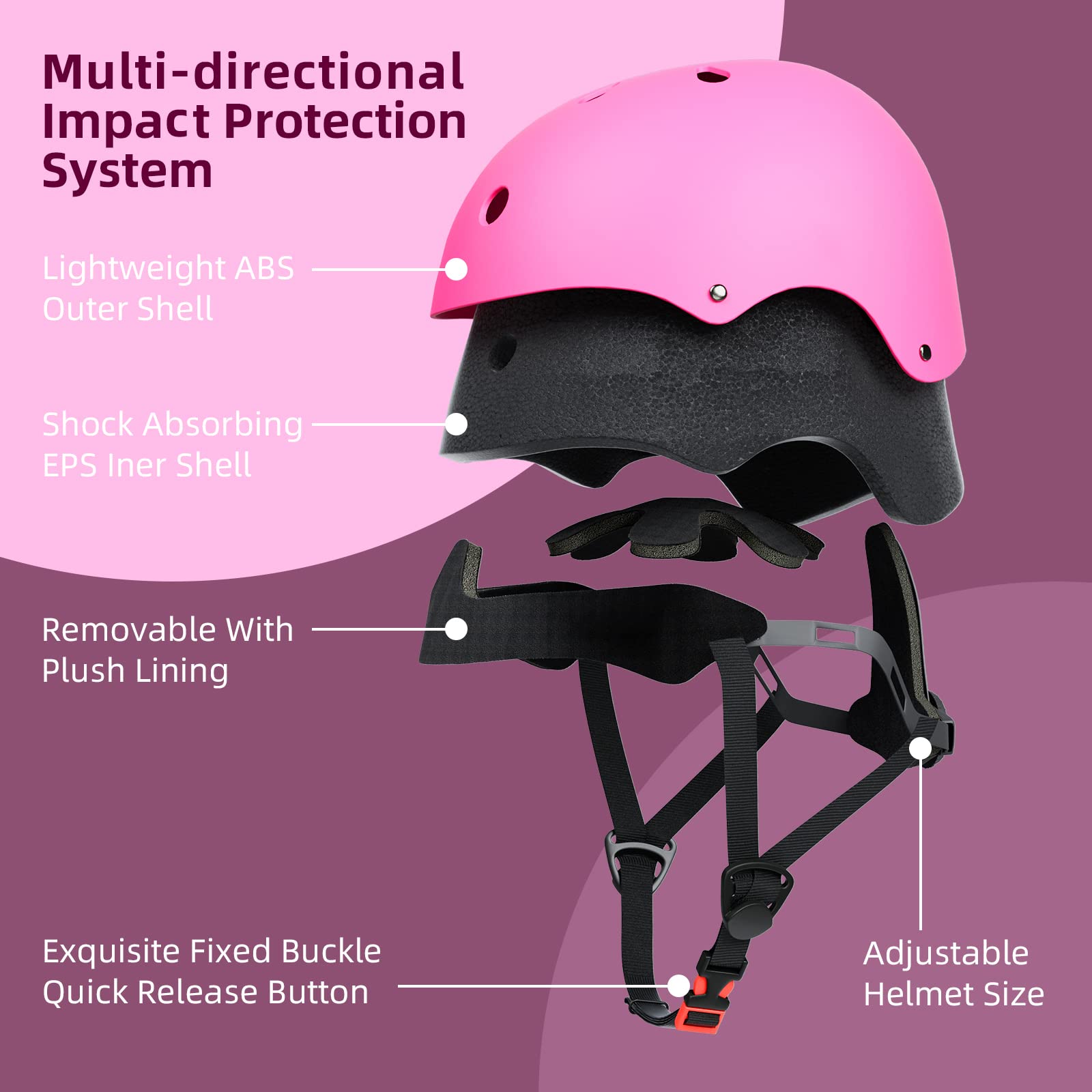 Kids Bike Helmet Toddler Helmet for Kids 3-8 Adjustable Kids Helmet Boys Girls Kids Bicycle Helmet Skateboard Helmet Multi-Sport Safety Cycling Skating Scooter Toddler Bike Helmet (Pink Small)