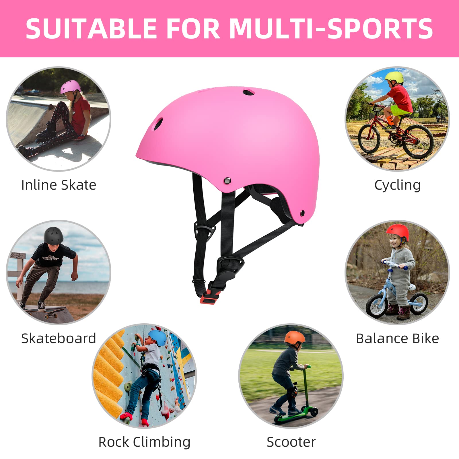 Kids Bike Helmet Toddler Helmet for Kids 3-8 Adjustable Kids Helmet Boys Girls Kids Bicycle Helmet Skateboard Helmet Multi-Sport Safety Cycling Skating Scooter Toddler Bike Helmet (Pink Small)