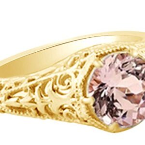 AFFY 2 cttw Simulated Pink Morganite Antique Style Solitaire Engagement Wedding Ring in 14K Yellow Gold Ring Size -8