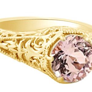 AFFY 2 cttw Simulated Pink Morganite Antique Style Solitaire Engagement Wedding Ring in 14K Yellow Gold Ring Size -8