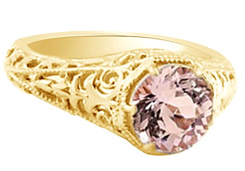 AFFY 2 cttw Simulated Pink Morganite Antique Style Solitaire Engagement Wedding Ring in 14K Yellow Gold Ring Size -8