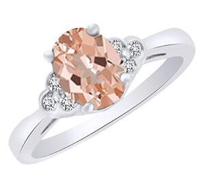 affy 1.72 cttw simulated pink morganite & white natural diamond engagement wedding ring in 14k white gold ring size -6