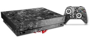 wraptorskinz decal vinyl skin wrap compatible with xbox one x console and controller - marble granite 06 black gray