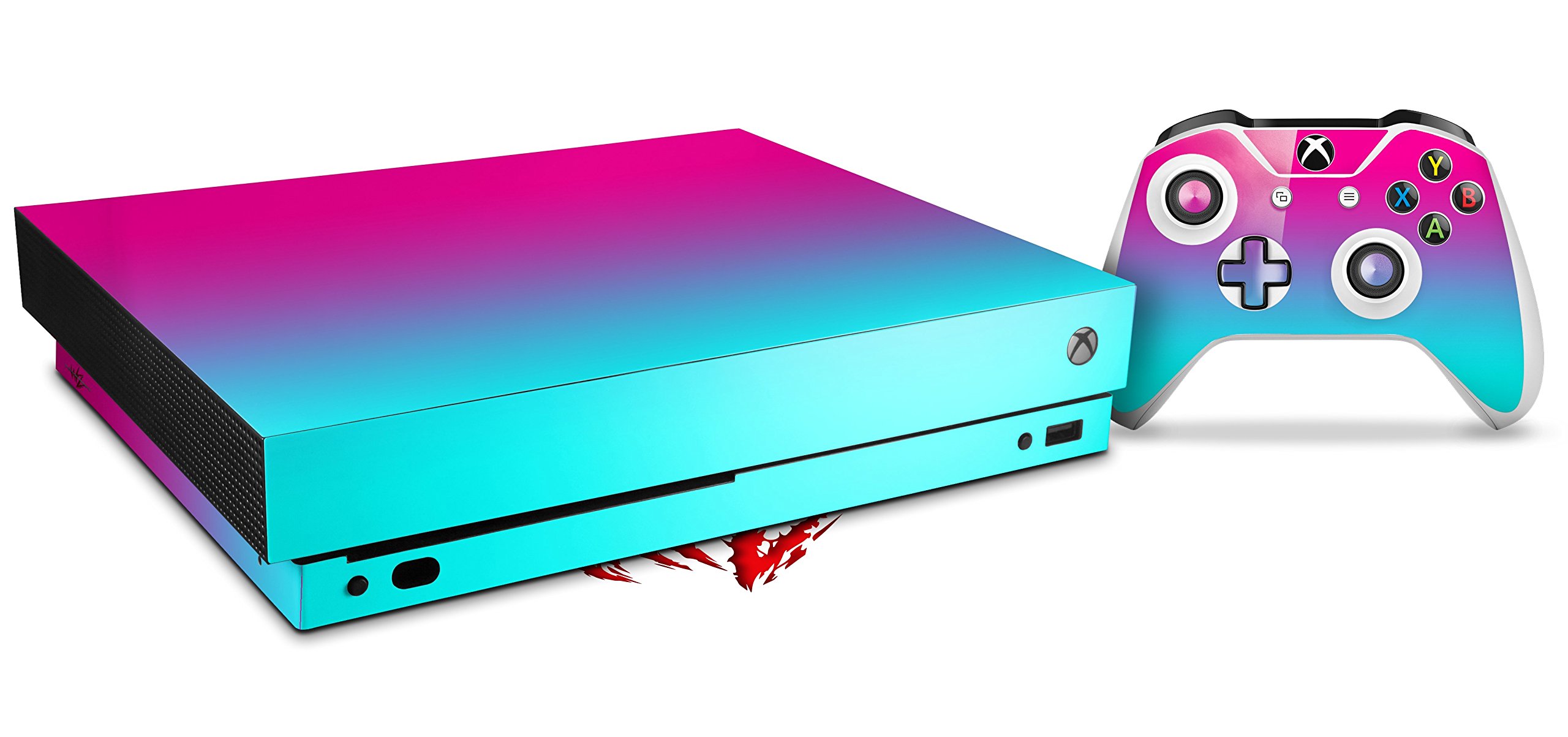 WraptorSkinz Decal Vinyl Skin Wrap Compatible with Xbox One X Console and Controller - Smooth Fades Neon Teal Hot Pink