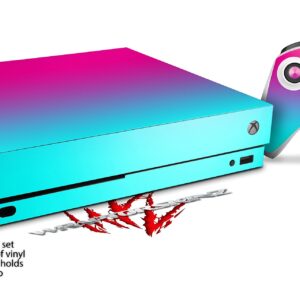 WraptorSkinz Decal Vinyl Skin Wrap Compatible with Xbox One X Console and Controller - Smooth Fades Neon Teal Hot Pink