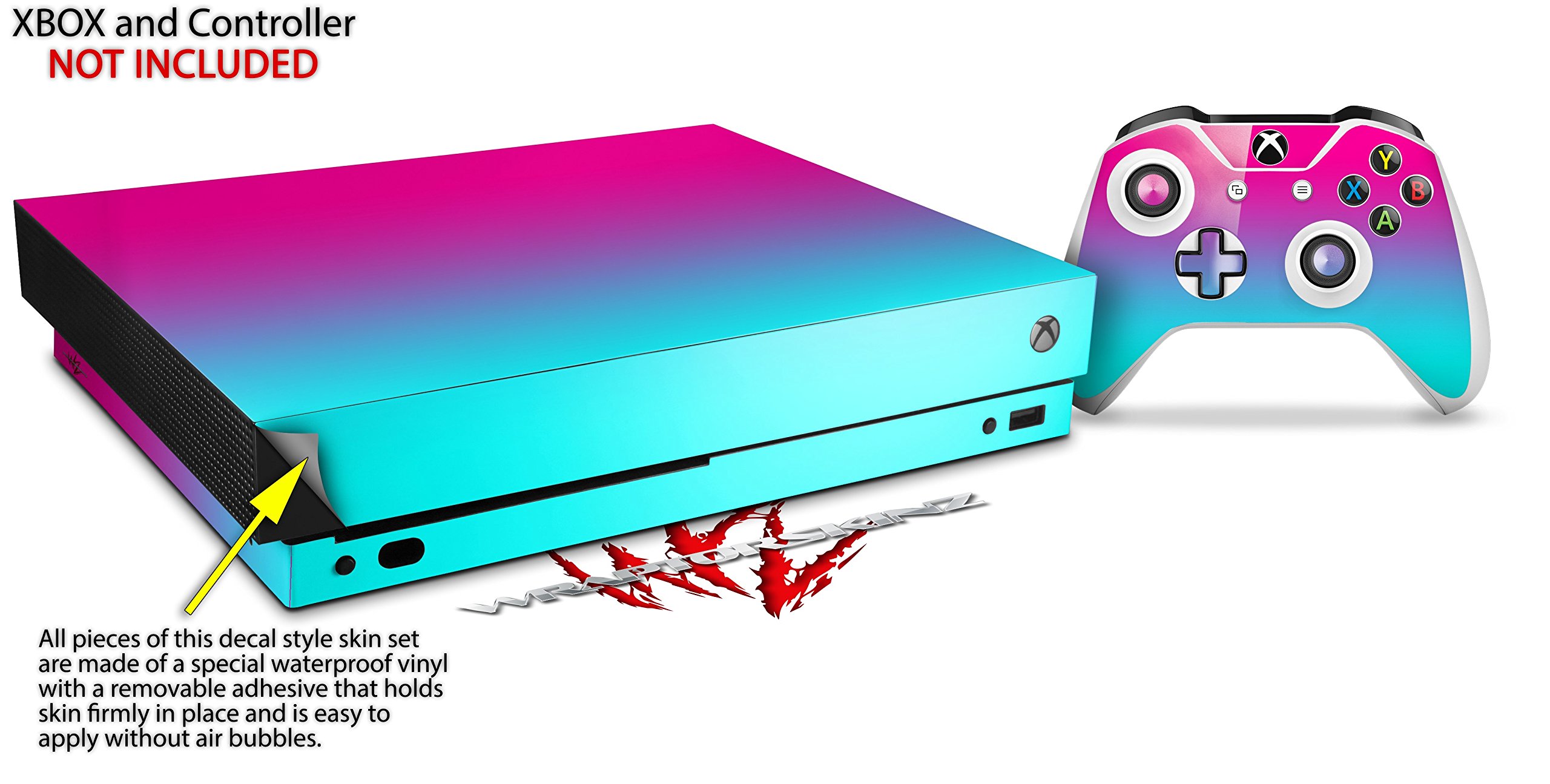 WraptorSkinz Decal Vinyl Skin Wrap Compatible with Xbox One X Console and Controller - Smooth Fades Neon Teal Hot Pink