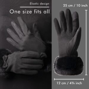 Vagasi Women Touch Screen Gloves, Fleece Lined Winter Gloves for Ladies, Thermal Suede Gloves Fur Cuff for Girls Gifts