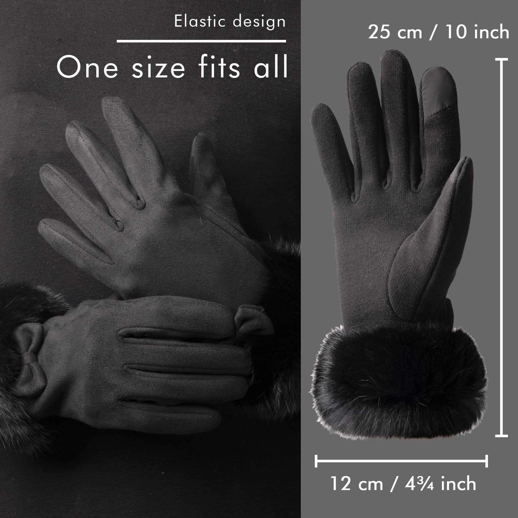 Vagasi Women Touch Screen Gloves, Fleece Lined Winter Gloves for Ladies, Thermal Suede Gloves Fur Cuff for Girls Gifts