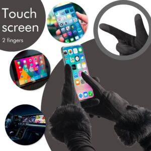 Vagasi Women Touch Screen Gloves, Fleece Lined Winter Gloves for Ladies, Thermal Suede Gloves Fur Cuff for Girls Gifts